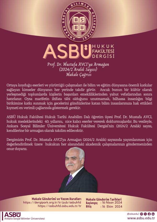 Prof. Dr. Mustafa AVCI'ya Armağan | ASBÜ Hukuk Fakültesi Dergisi